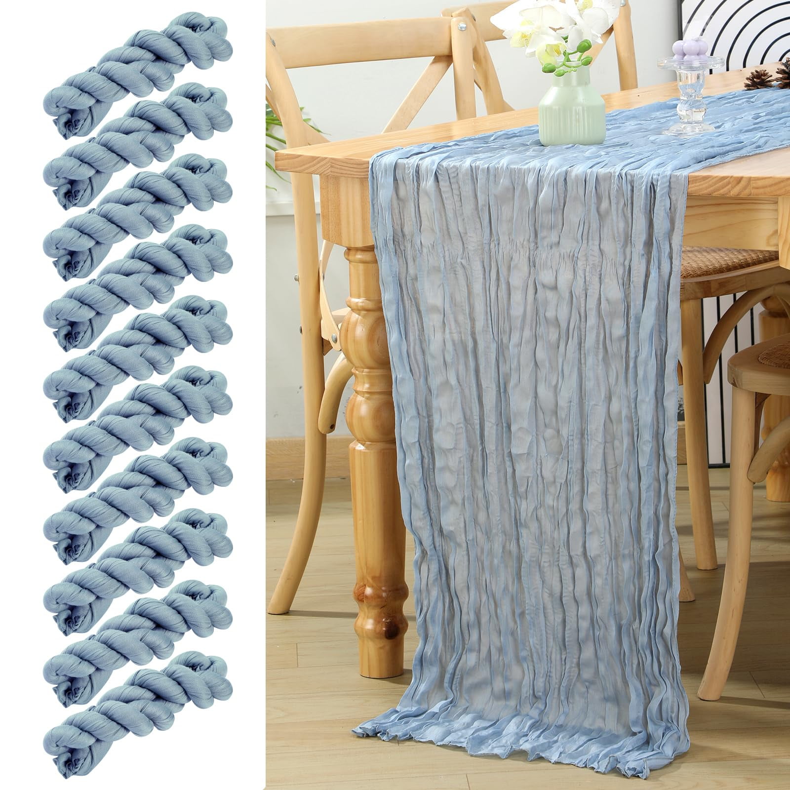 GARENY 10 Pcs 10 FT Dusty Blue Cheesecloth Table Runner, 120 Inch Boho ...