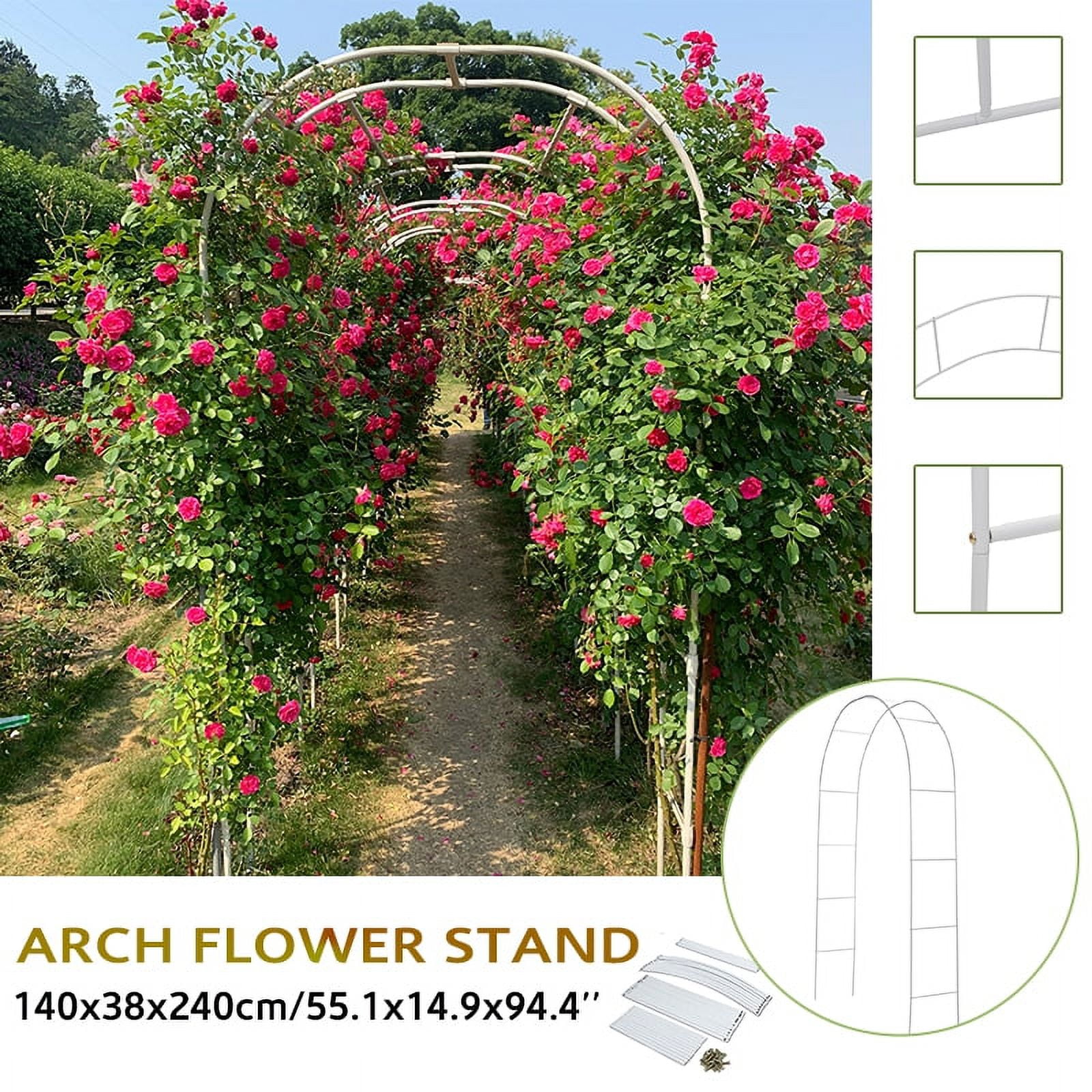 GARFANS Garden Arch Metal Trellis for Climbing Plants, 7.9FT Backyard ...