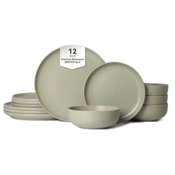 GARITIN 12-Piece Stoneware Dinner Plates Salad Plates Cereal Bowls Set ...
