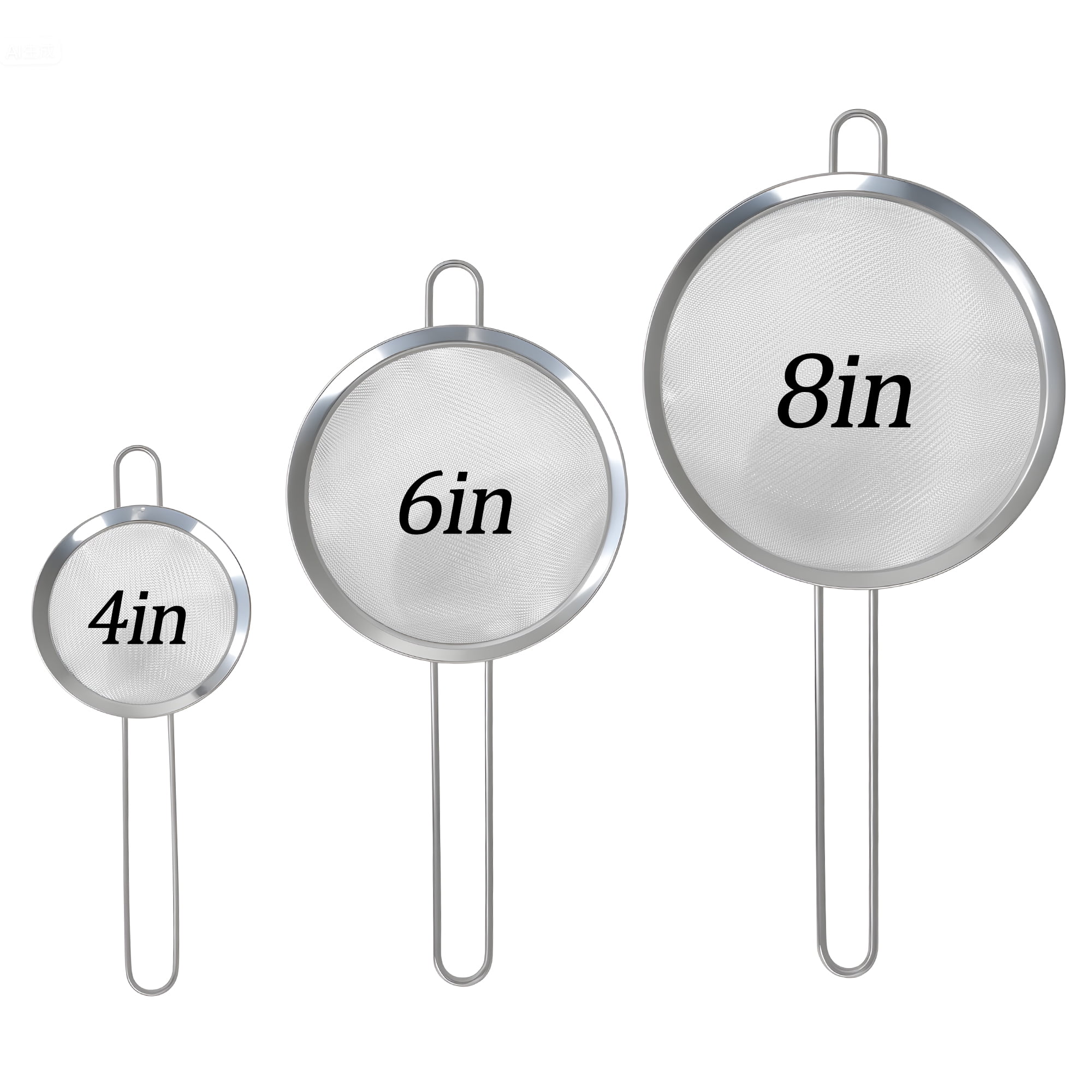 GARITIN 3-Piece Stainless Steel Fine Mesh Strainer Set, 4", 6", and 8 ...