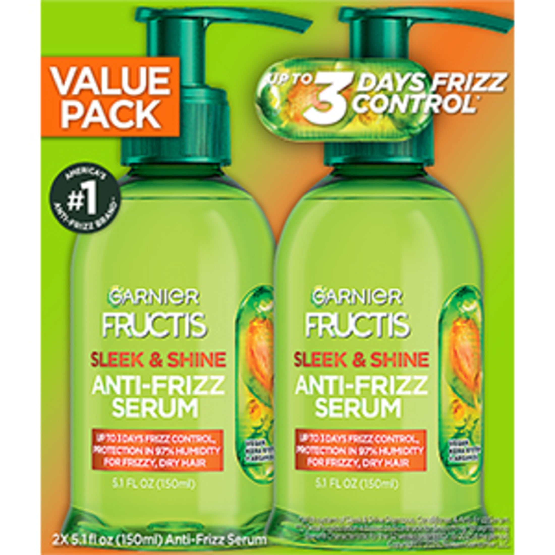 Garnier Fructis Sleek & Shine Anti-Frizz Hair Serum 5.1 fl oz, 2 Pack ...