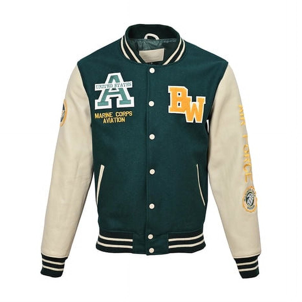GARRIX Men's Leather and wool jacket in Green and Offwhite Long sleeves ...