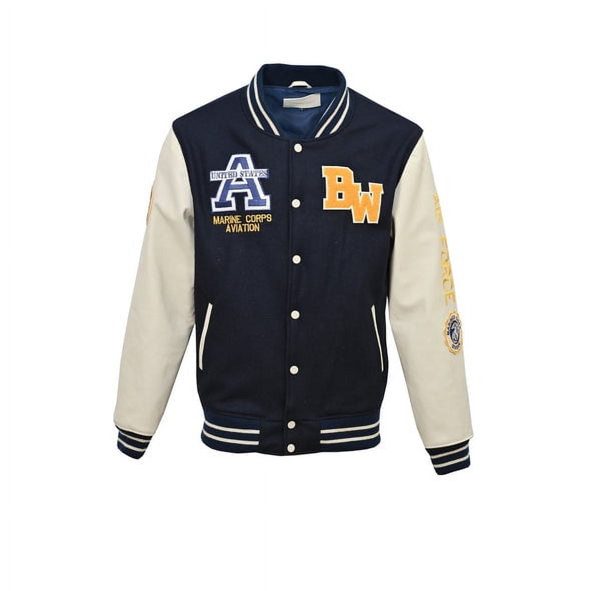 GARRIX Men's Leather and wool jacket in Navy and Offwhite Long sleeves ...