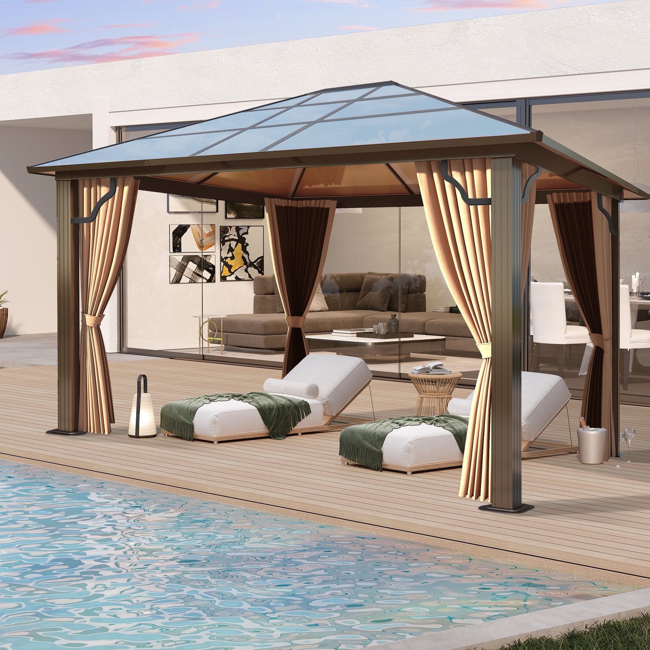 GARTOO 10' x 12' Hardtop Gazebo, Outdoor Polycarbonate Roof Gazebo with ...