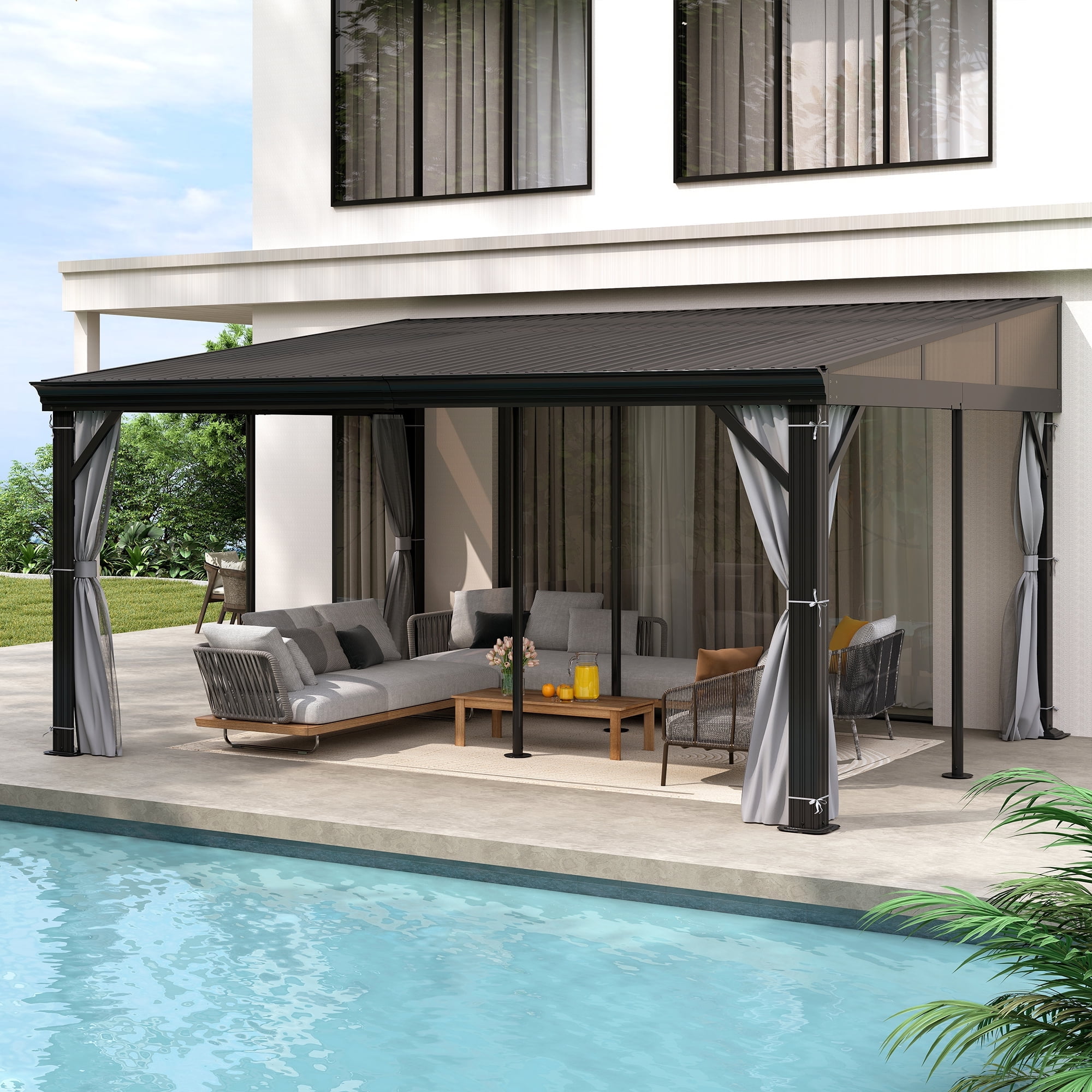 GARTOO 12x16 FT Heavy-Duty Galvanized Steel Canopy with PC Panel ...