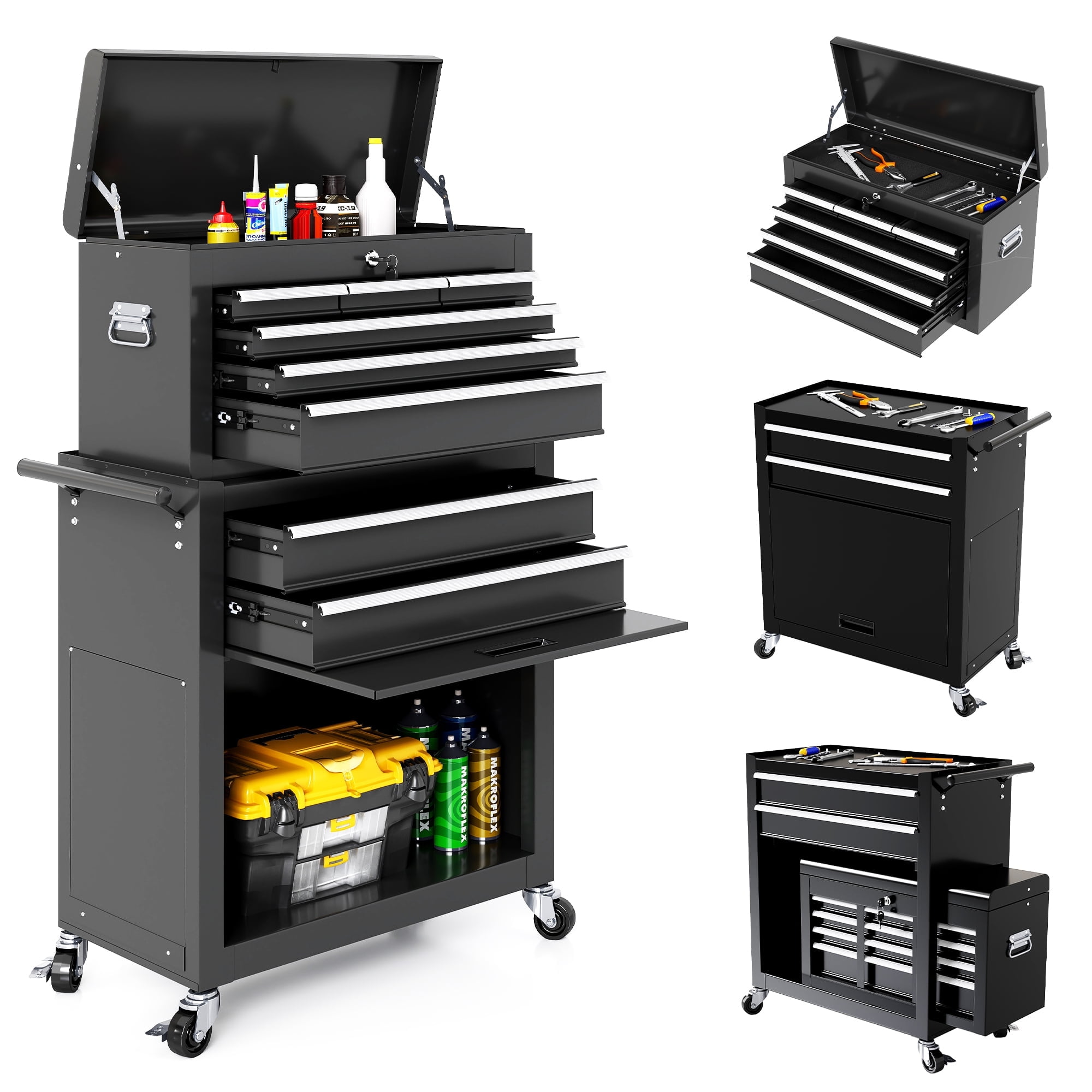 GARTOO 2-in-1 8-Drawer High-Capacity Rolling Tool Storage Cabinet with ...