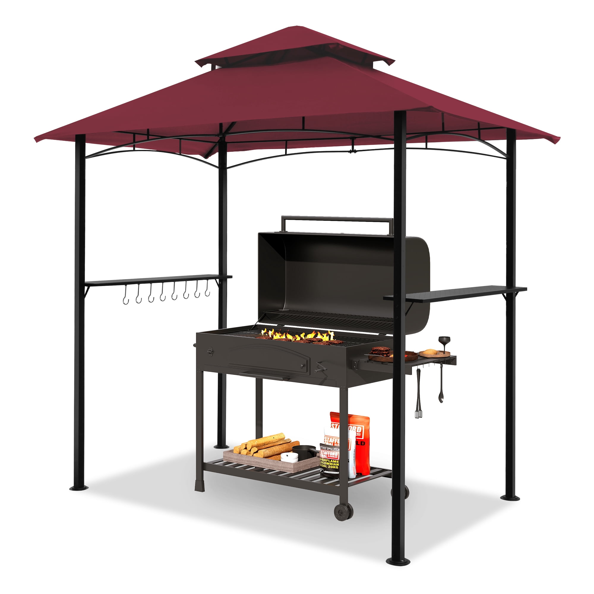 GARTOO 5x8 Grill Gazebo with LED Lights, Double-Vented Roof, UV ...