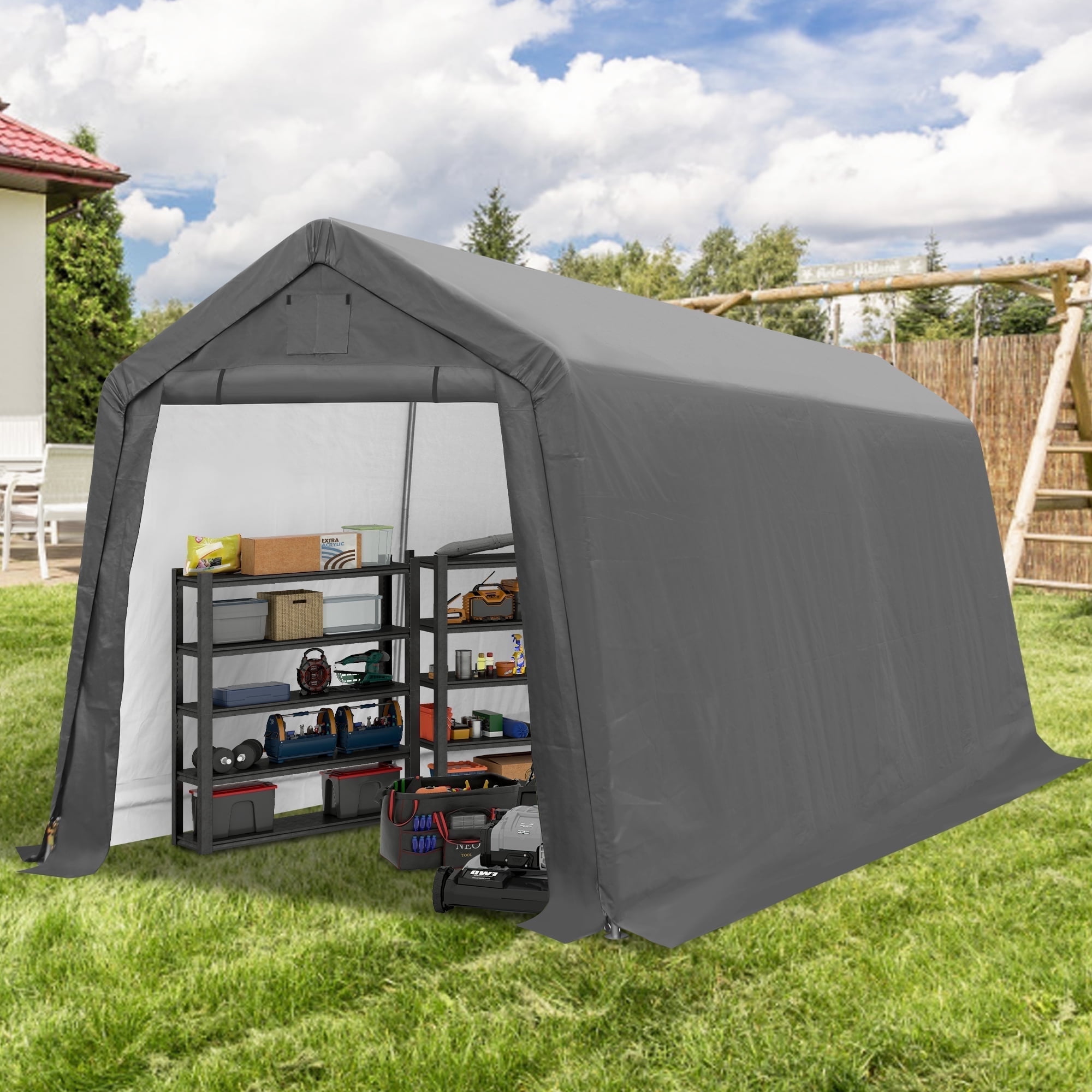 GARTOO 7' x 12' Portable Shed Storage Shelter, Heavy Duty Instant ...