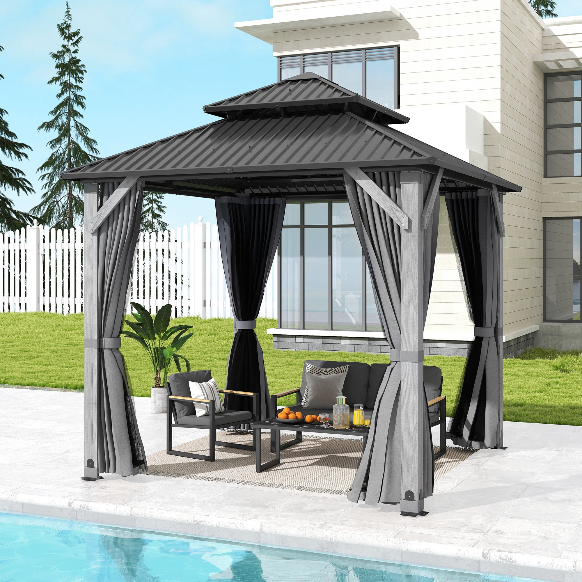 Howsvn 8.5 x 8.5 ft. Patio Cedar Wood Gazebo, Outdoor Double Roof ...