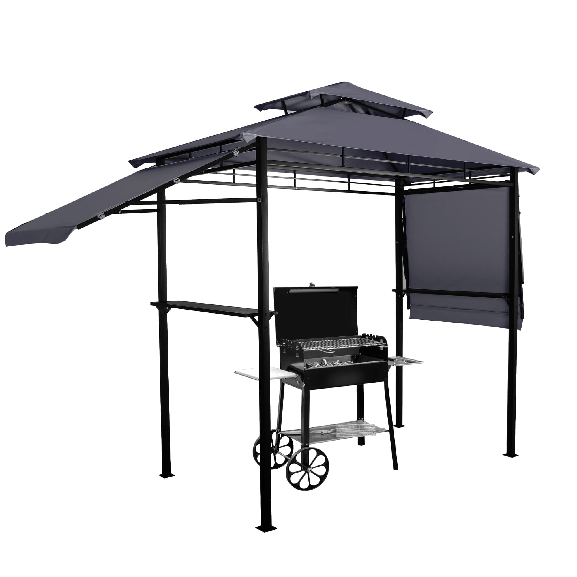 GARTOO 8'x5' Dual-Roof BBQ Gazebo with Ventilation Design, Outdoor ...