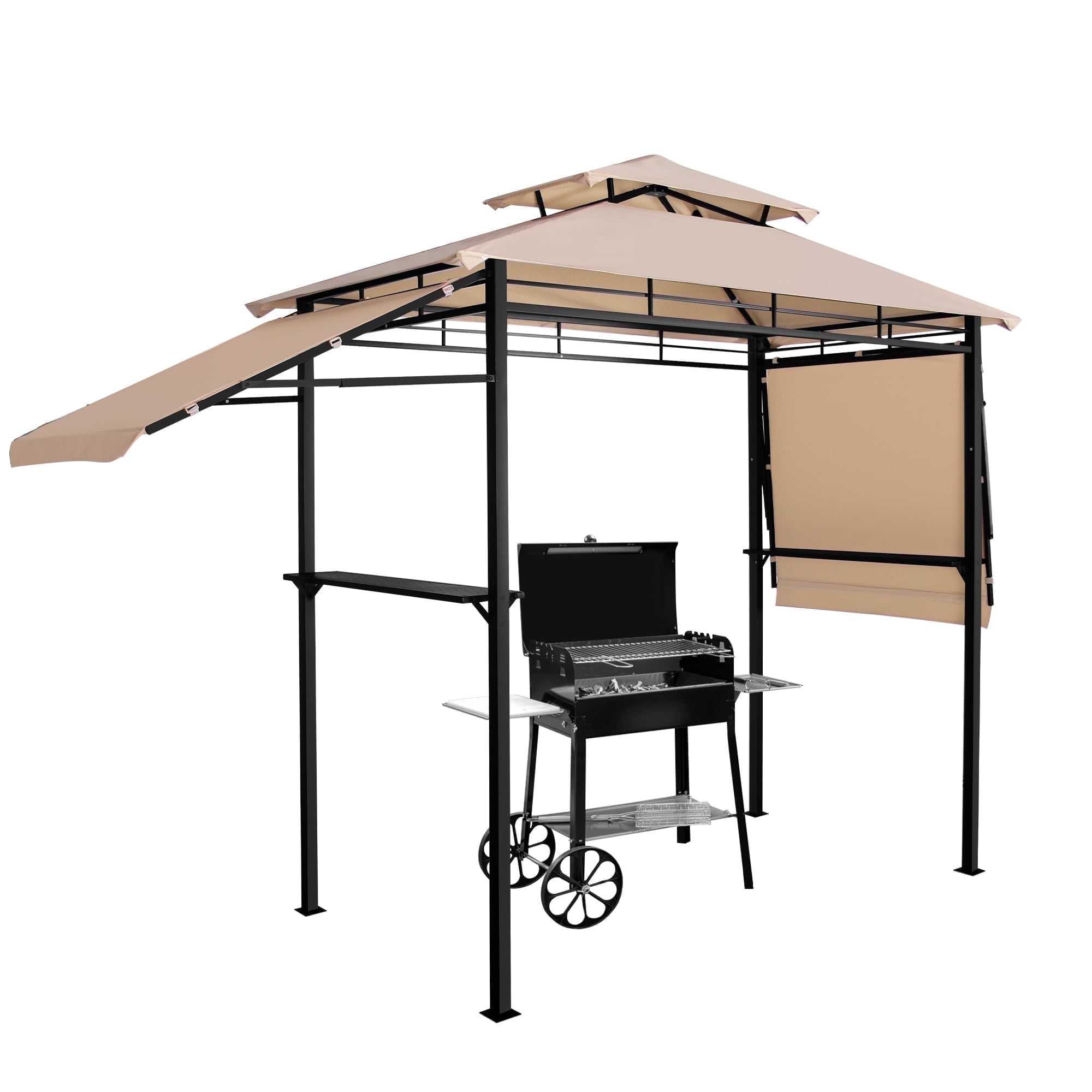 GARTOO 8'x5' Dual-Roof BBQ Gazebo with Ventilation Design, Outdoor ...