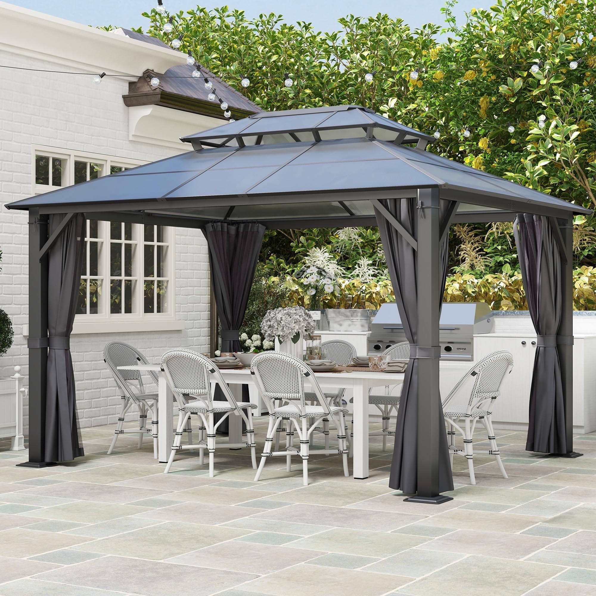 GARTOOO 10’x12’ Patio Polycarbonate Canopy Gazebo,Steel Frame Double ...