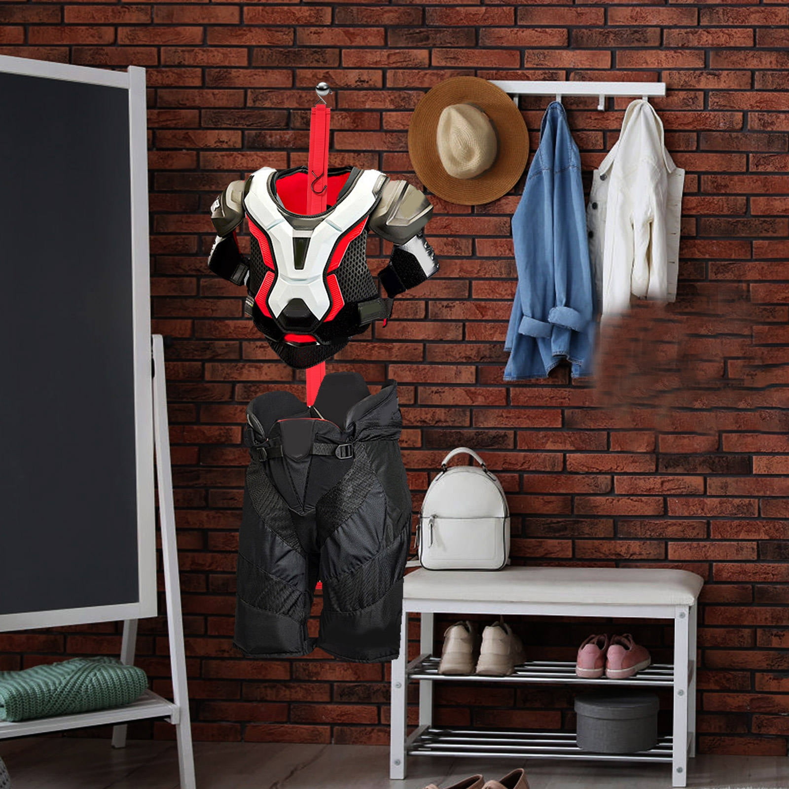 GARVALON 1Set Hockey Gear Drying Rack Red Nylon Saving Design For Sports Equipment 120.00X5.00X1 ...