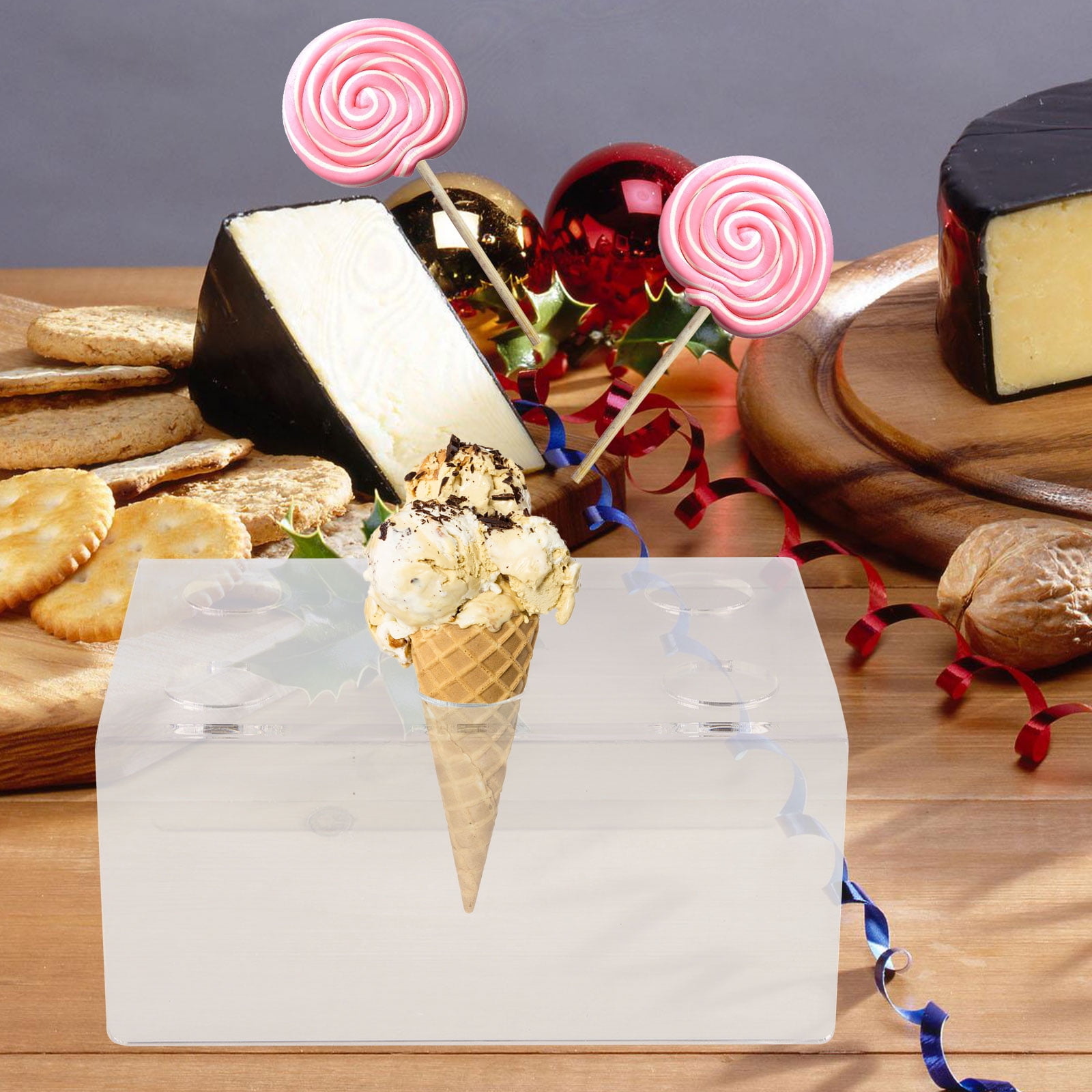 GARVALON 1Set Ice Cream Cone Display Rack Acrylic Round Hole U Shaped ...
