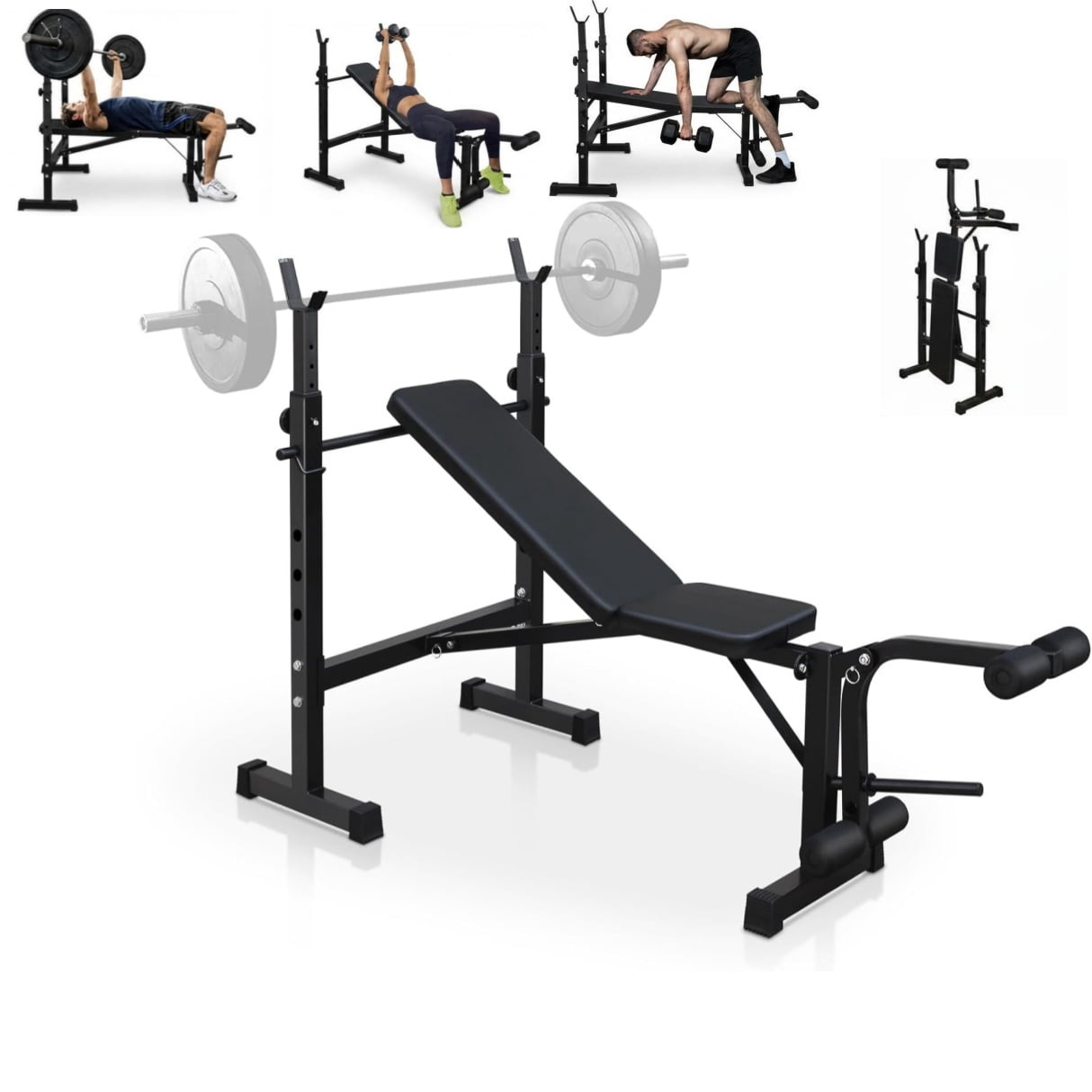 GARVEE Adjustable Weight Bench with Barbell Rack,5-Level Height ...