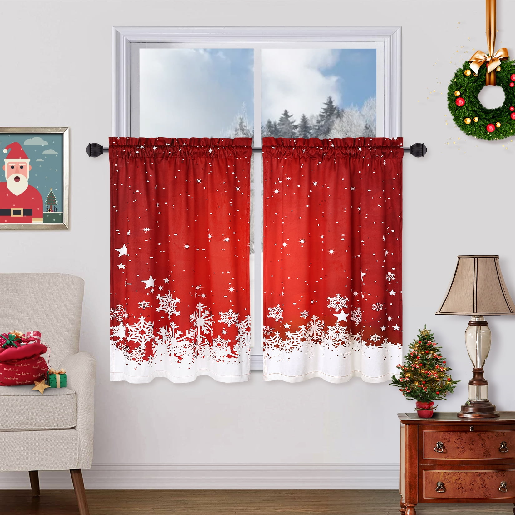 GARVEE Christmas Valances for Windows,2pcs 26"x24" Red Velvet Window ...