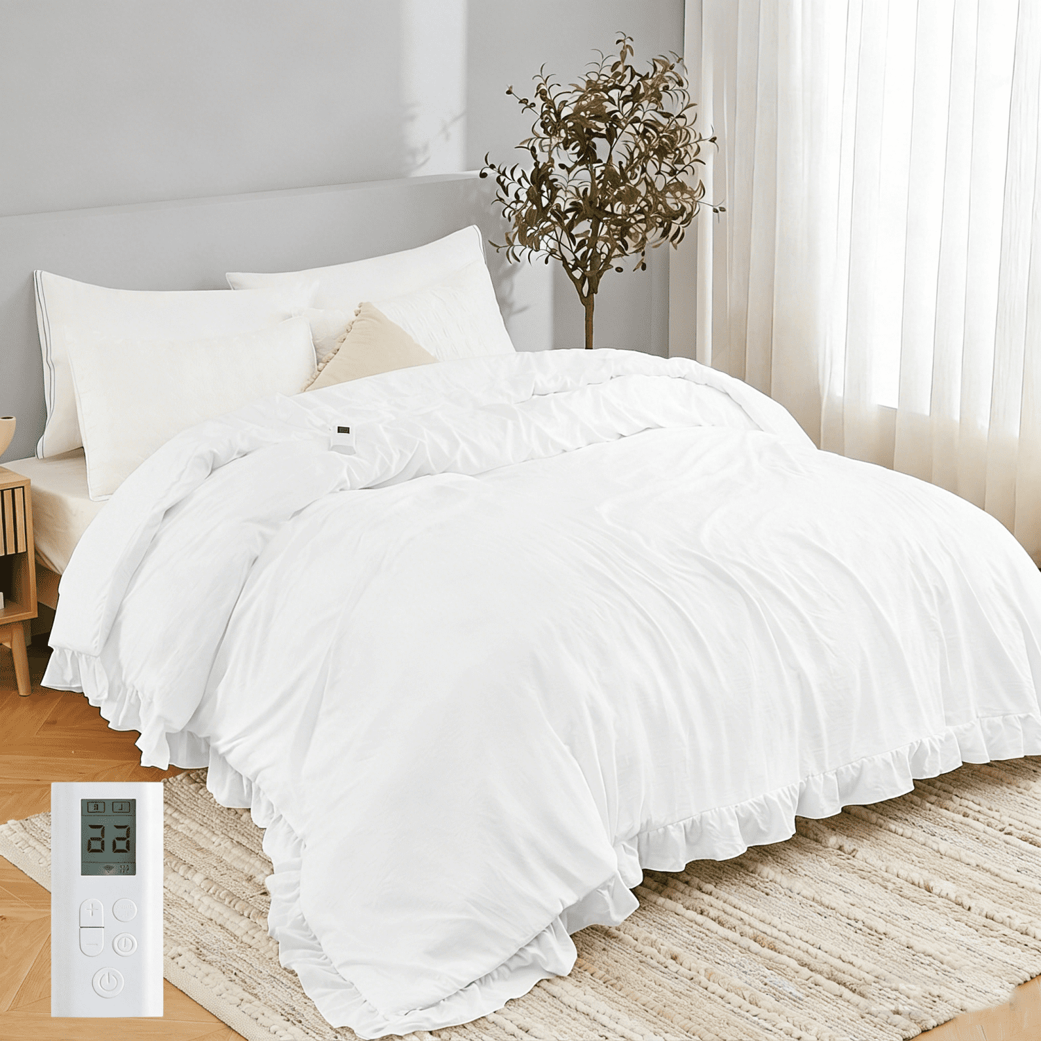 GARVEE Electric Blanket Queen Size,Heated Comforter Blanket,Ruffle ...
