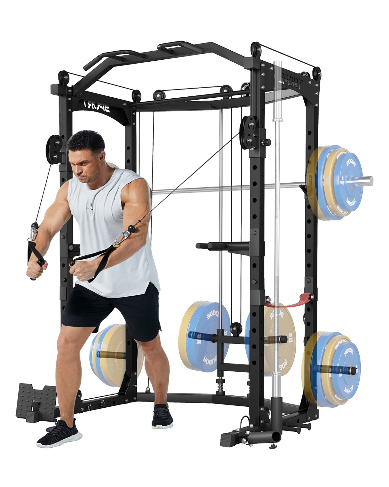GARVEE Power Cage, Adjustable Squat Rack & Cable Crossover, 1600 lbs ...