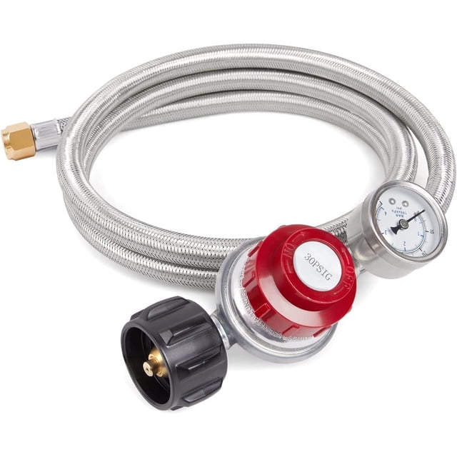 30 PSI Adjustable Propane Regulator with Gauge, 5ft Braided Hose for ...
