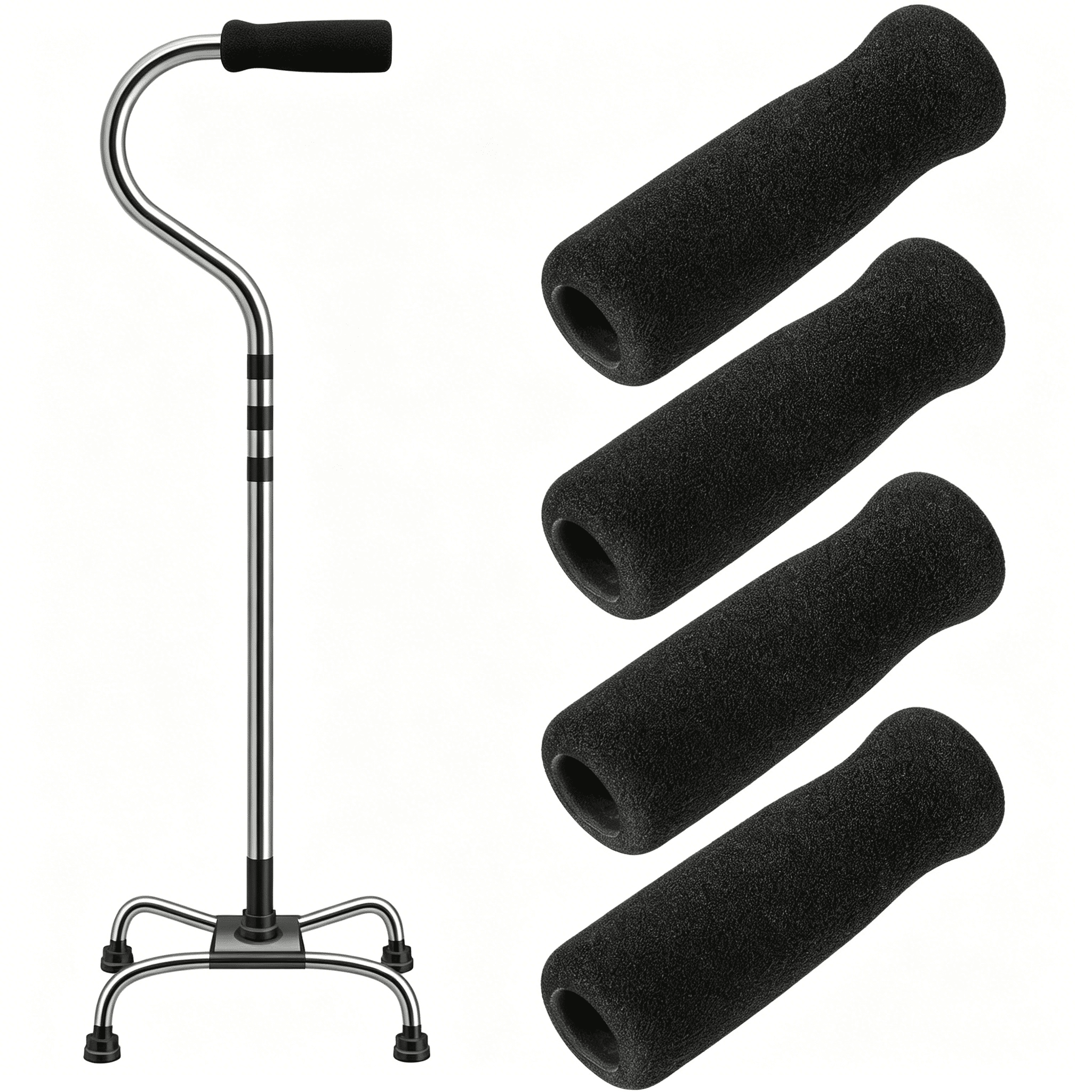 GASTROPOD 4 Pack Cane Grips-Black Foam Offset Handle Replacement for ...
