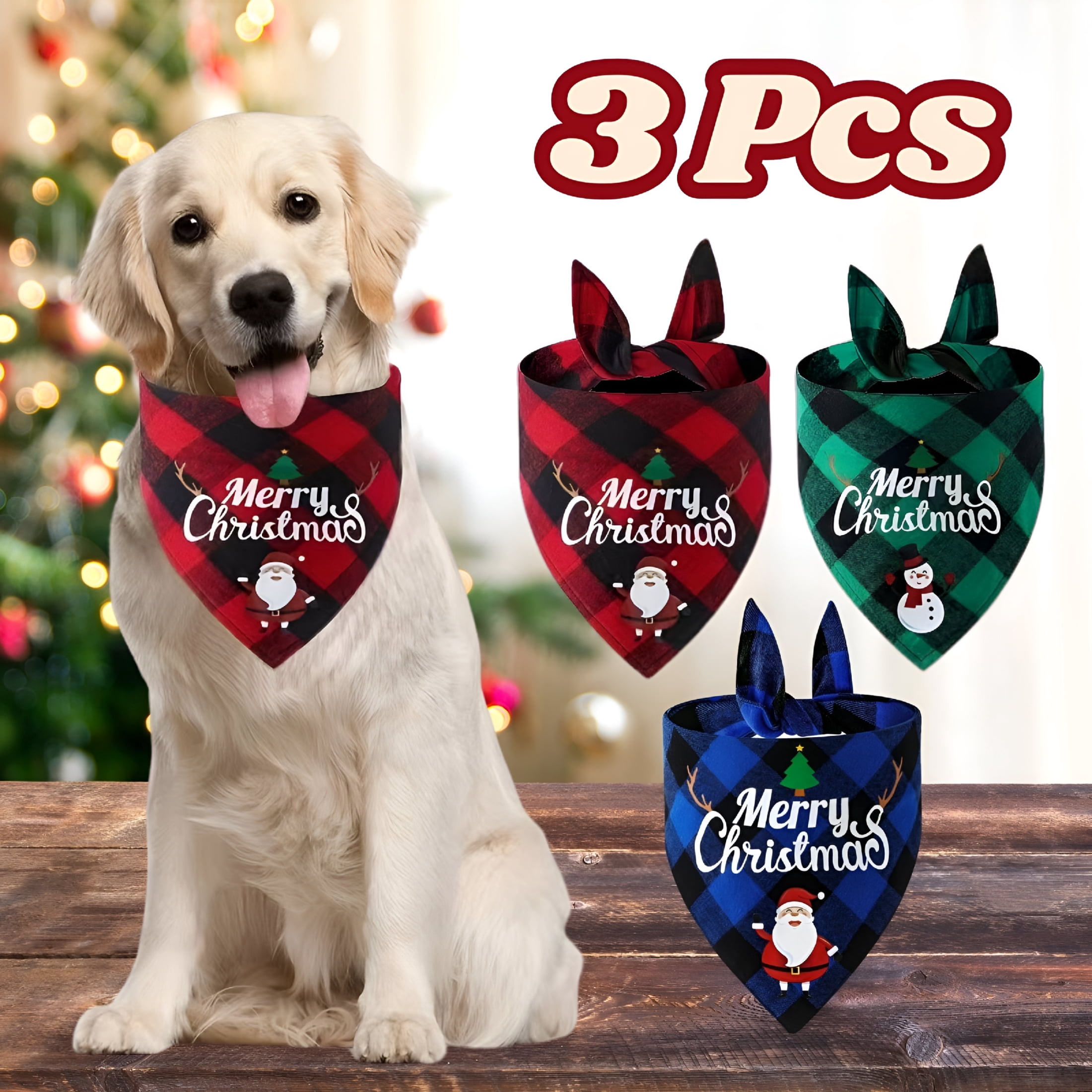 GASTROPOD Christmas Dog Bandanas, 3 Pack Large Classic Plaid Triangle ...