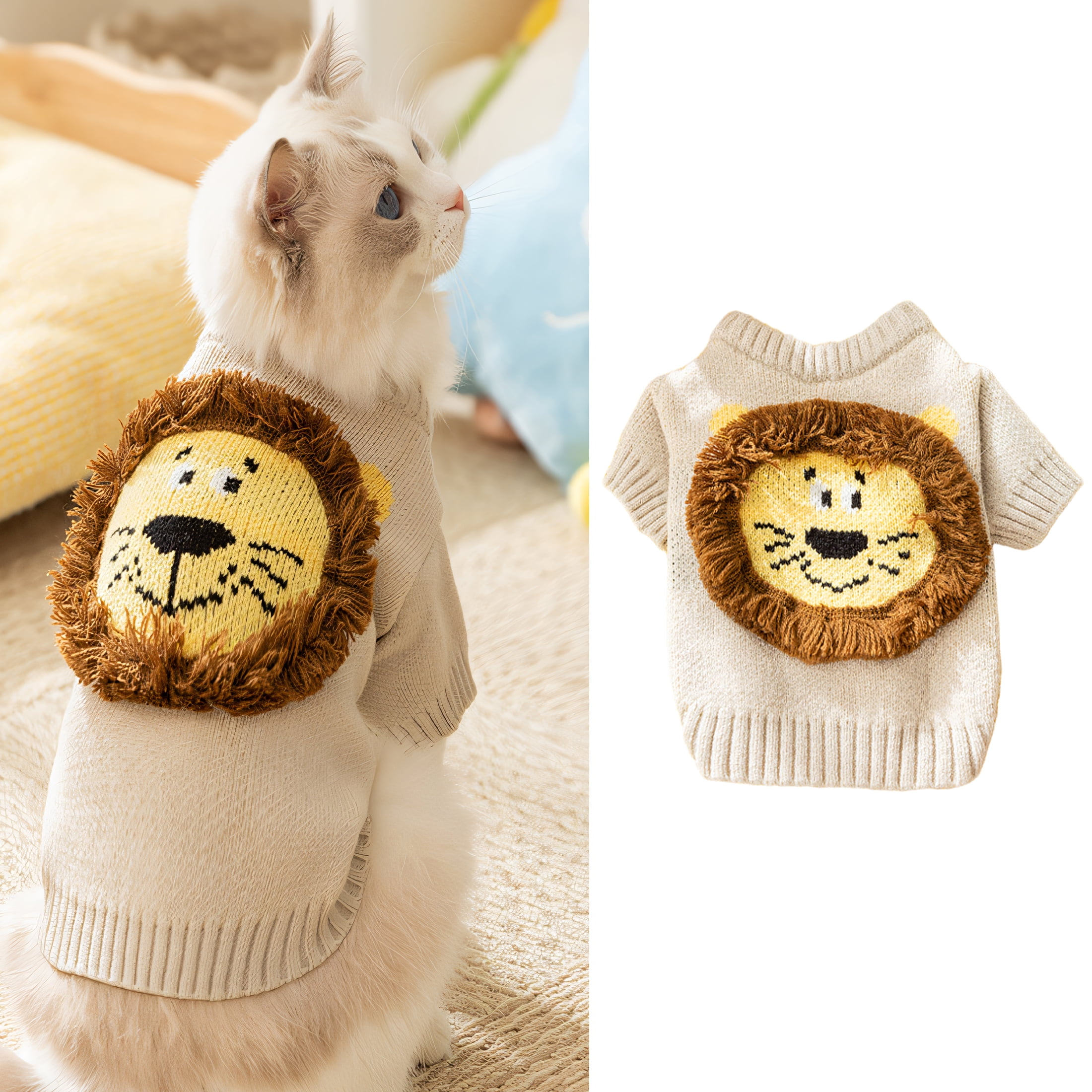 GASTROPOD Dog Sweater,Lion Head Pattern Gray Knitted Dog Sweater,Mild ...
