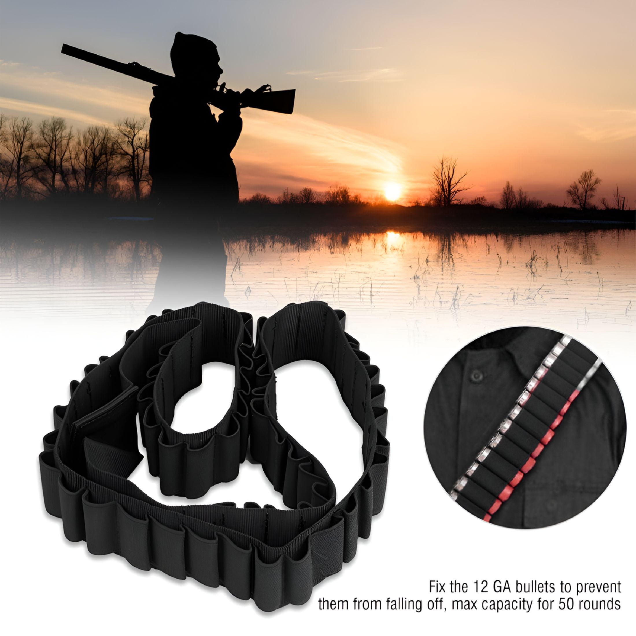 GASTROPOD Shotgun Shell Bandolier Cartridge Belt Strap 50 Rounds 12 GA ...