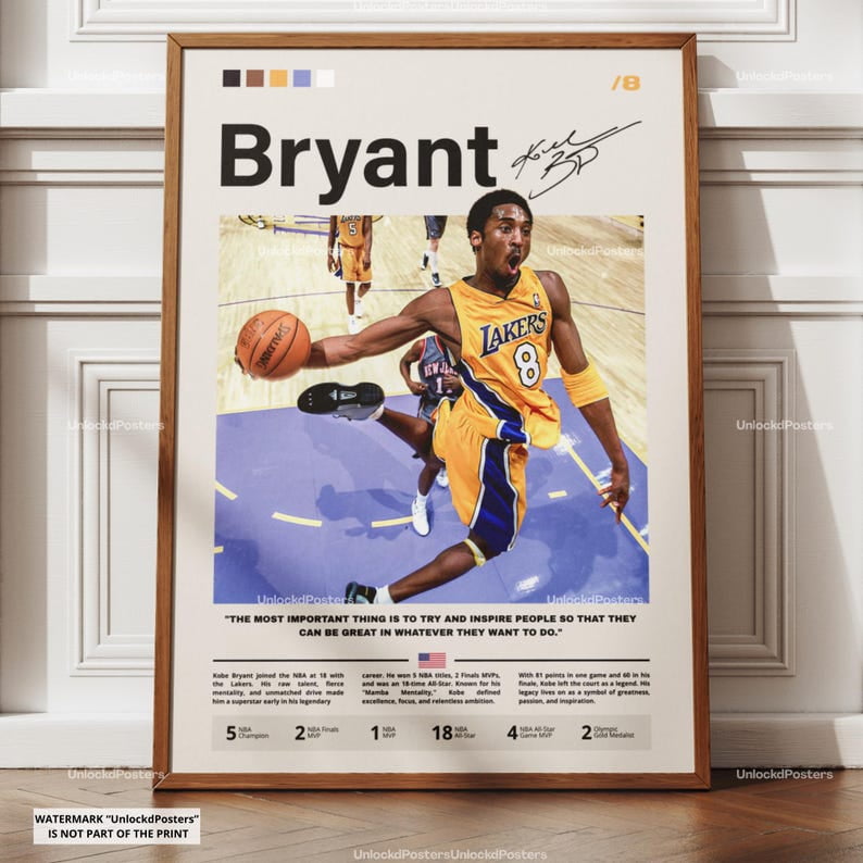GATEGOO Poster Bryant Poster, Bryant Lakers, Framed Basketball Print ...