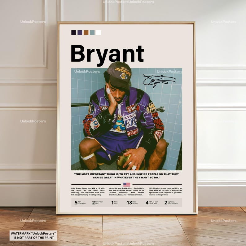 GATEGOO Poster Bryant Poster, Bryant Lakers, Framed Basketball Print ...