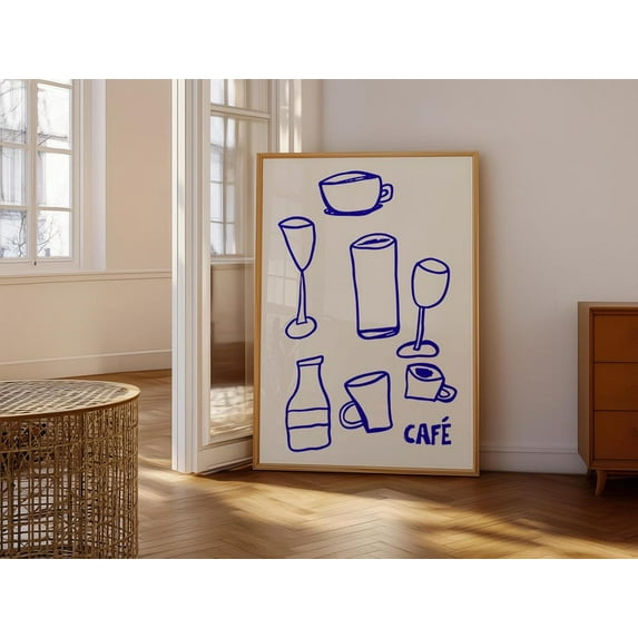 GATEGOO Poster Cafe Art Print: Minimalist Blue Kitchen Wall Decor 12X18 ...