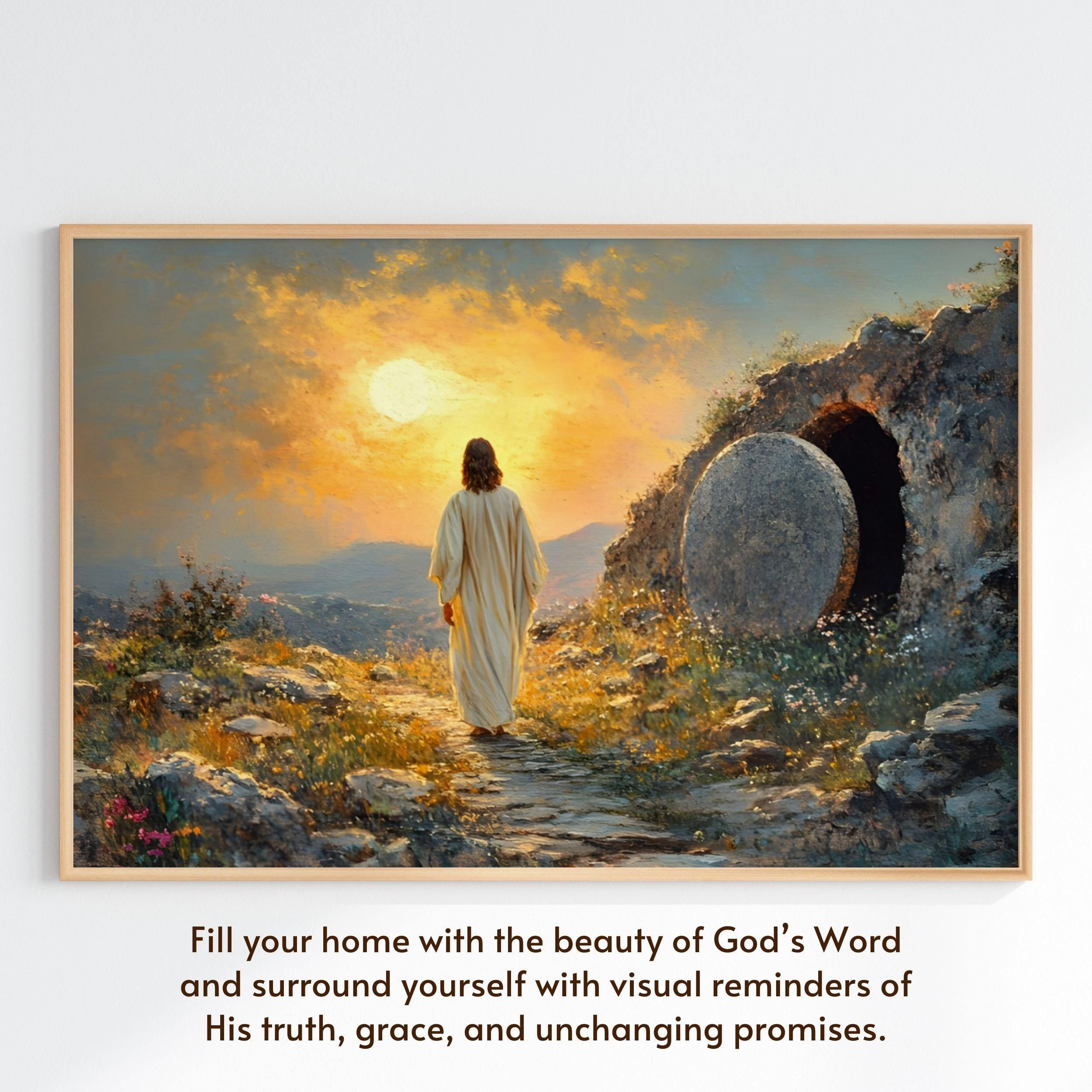GATEGOO Poster Empty Tomb He Is Risen Wall Art, He Is Risen Jesus ...