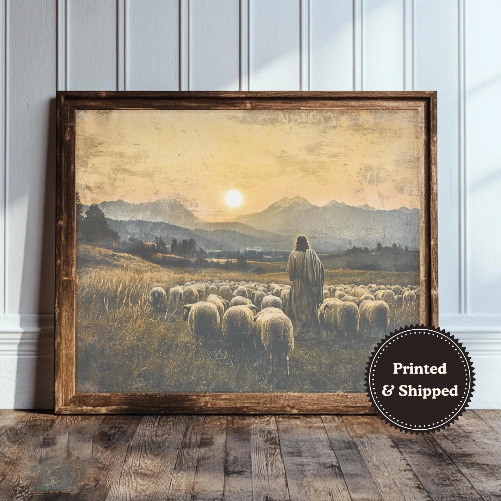 GATEGOO Poster Good Shepherd Jesus Canvas & Poster Rustic Farmhouse ...