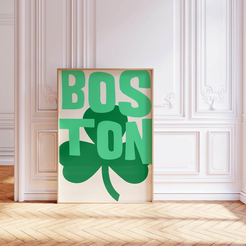 GATEGOO Poster Green Boston Art Print • Shamrock Wall Art • St Patricks ...