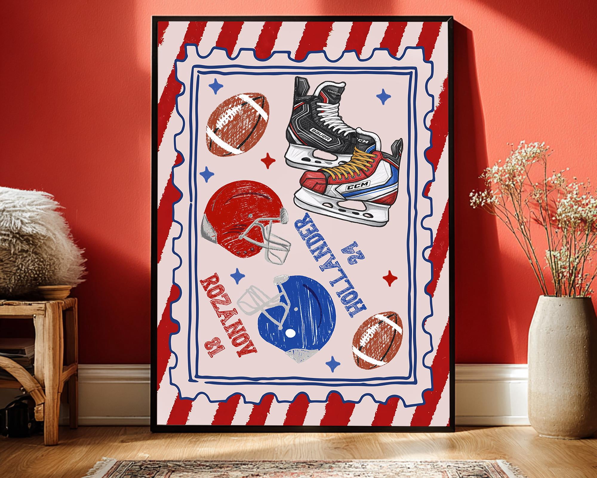 GATEGOO Poster Heated Rivalry Sports Poster, Hockey Vs Football Stamp ...