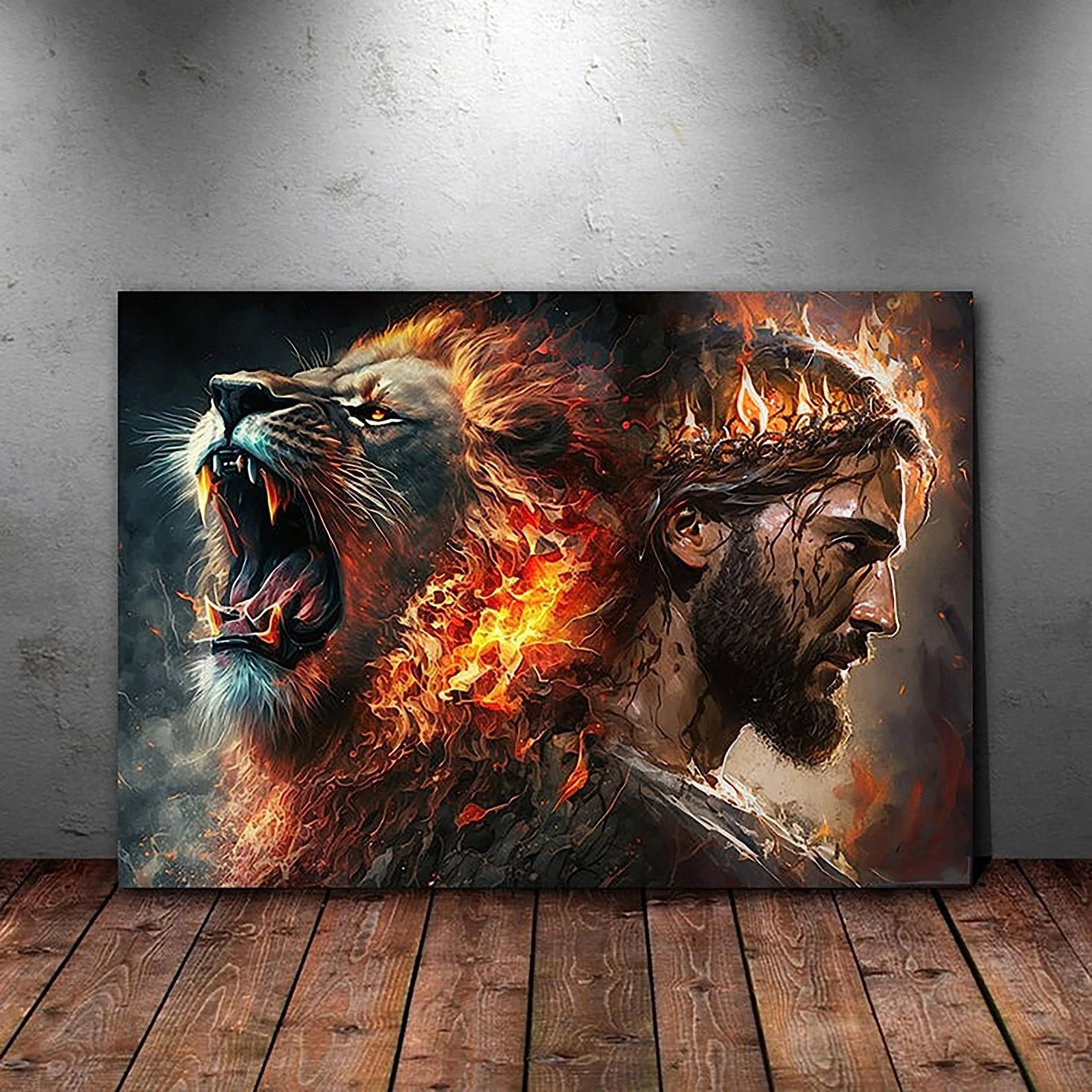 GATEGOO Poster Jesus And Lion Canvas Wall Art, Christian Poster, Fiery ...