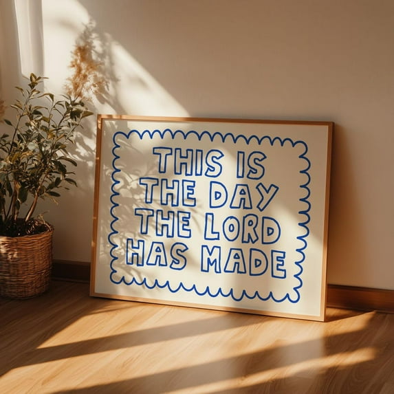 GATEGOO Poster Modern Blue Bible Verse Printable Wall Art: Hand-Drawn ...