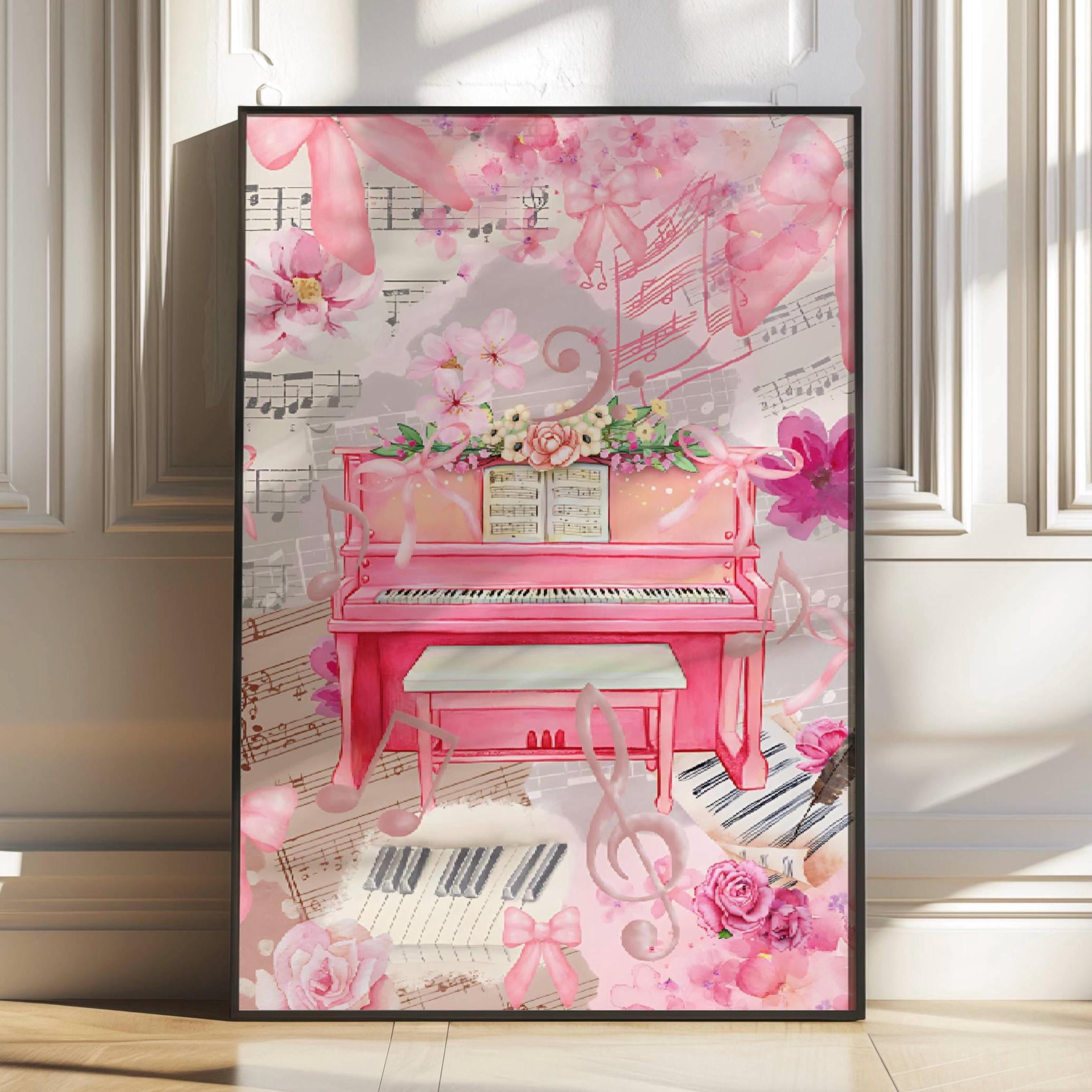 GATEGOO Poster Pink Coquette Piano Collage Poster, Wall Art, Preppy ...