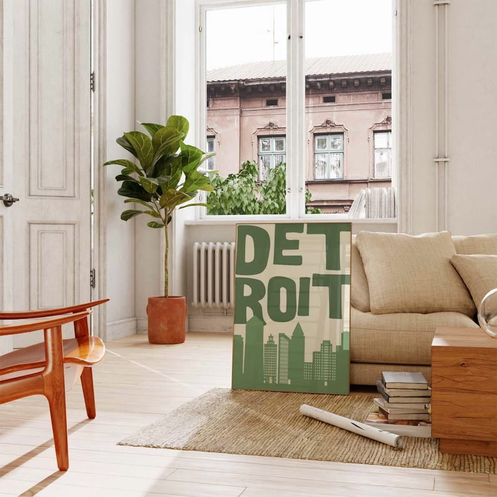 GATEGOO Poster Retro Detroit Print: Green Minimalist Motor City Art ...
