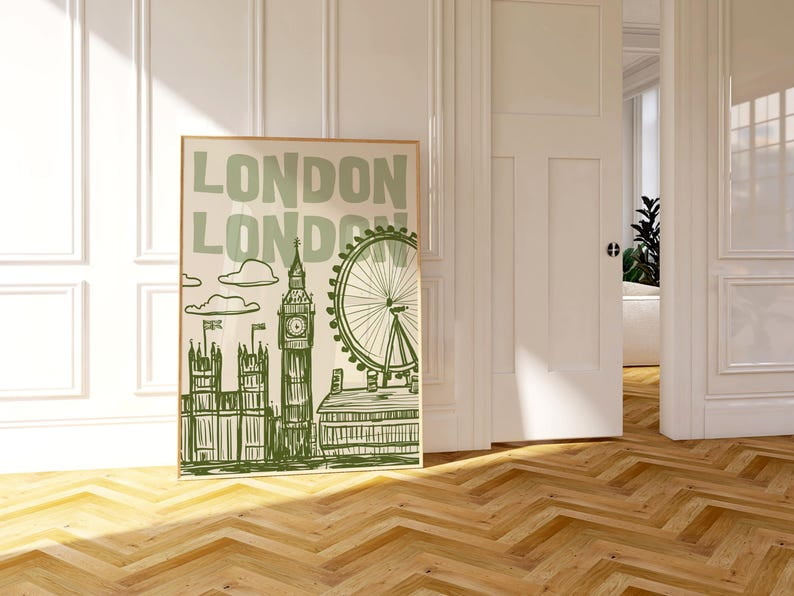 GATEGOO Poster Retro London Travel Poster: Vintage England Cityscape ...