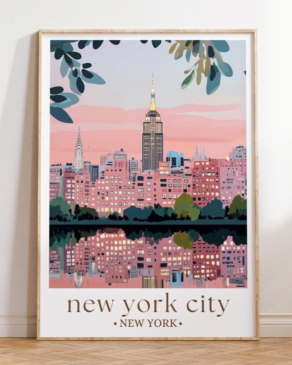 GATEGOO Poster Retro New York City Poster - Skyline Wall Art Print ...