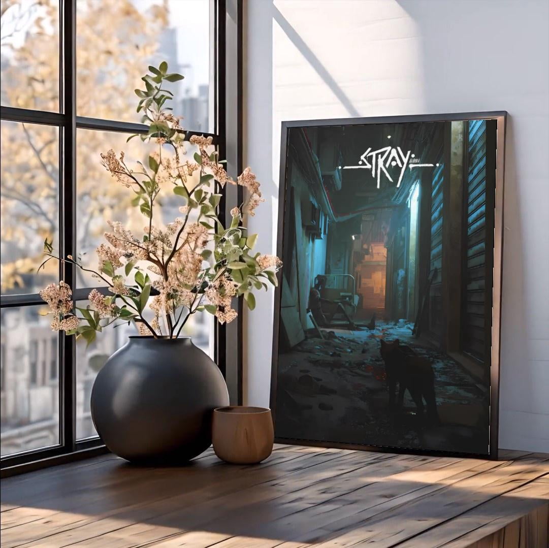 GATEGOO Poster Stray Game Wall Poster Cat Video Game Art Print Wall ...