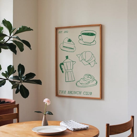 GATEGOO Poster The Brunch Club Print: Green Retro Art + Danish Pastel ...