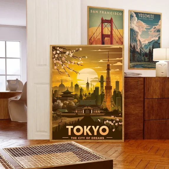 GATEGOO Poster Tokyo Tower Poster, Tokyo Vintage Travel Print, Japan ...