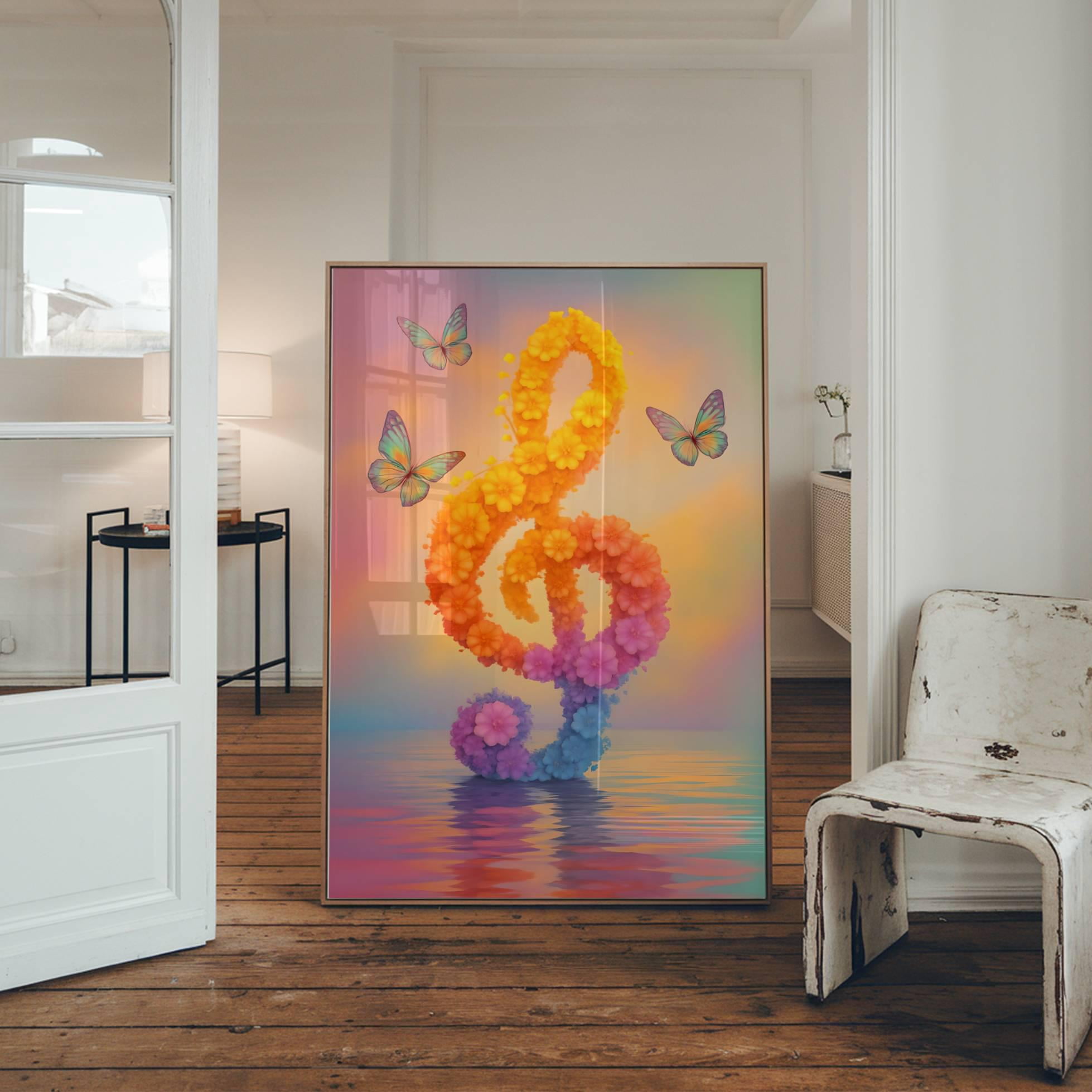 GATEGOO Poster Whimsical Treble Clef Poster, Floral Rainbow Music Room ...