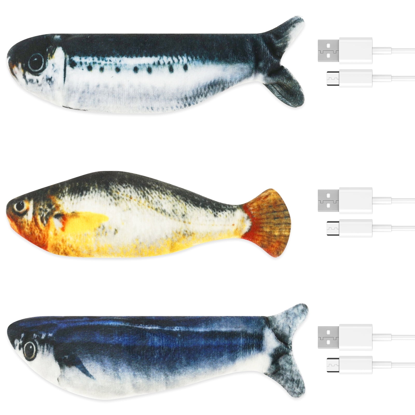GATROPOD 3Pcs Felt Realistic Flopping Fish Vibration Electric Fish Cat ...