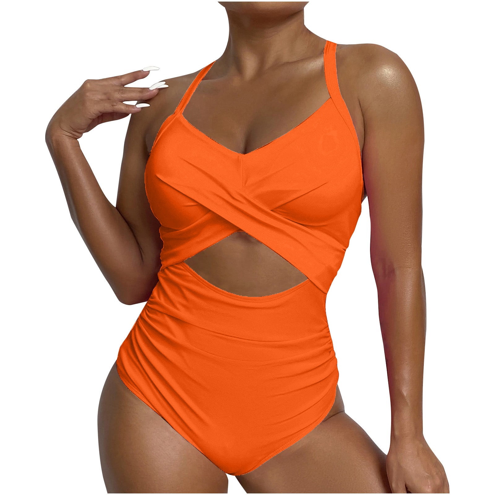 Gatxvg Womens One Piece Swimsuit Sexy V Neck Cutout Push Up Ruched