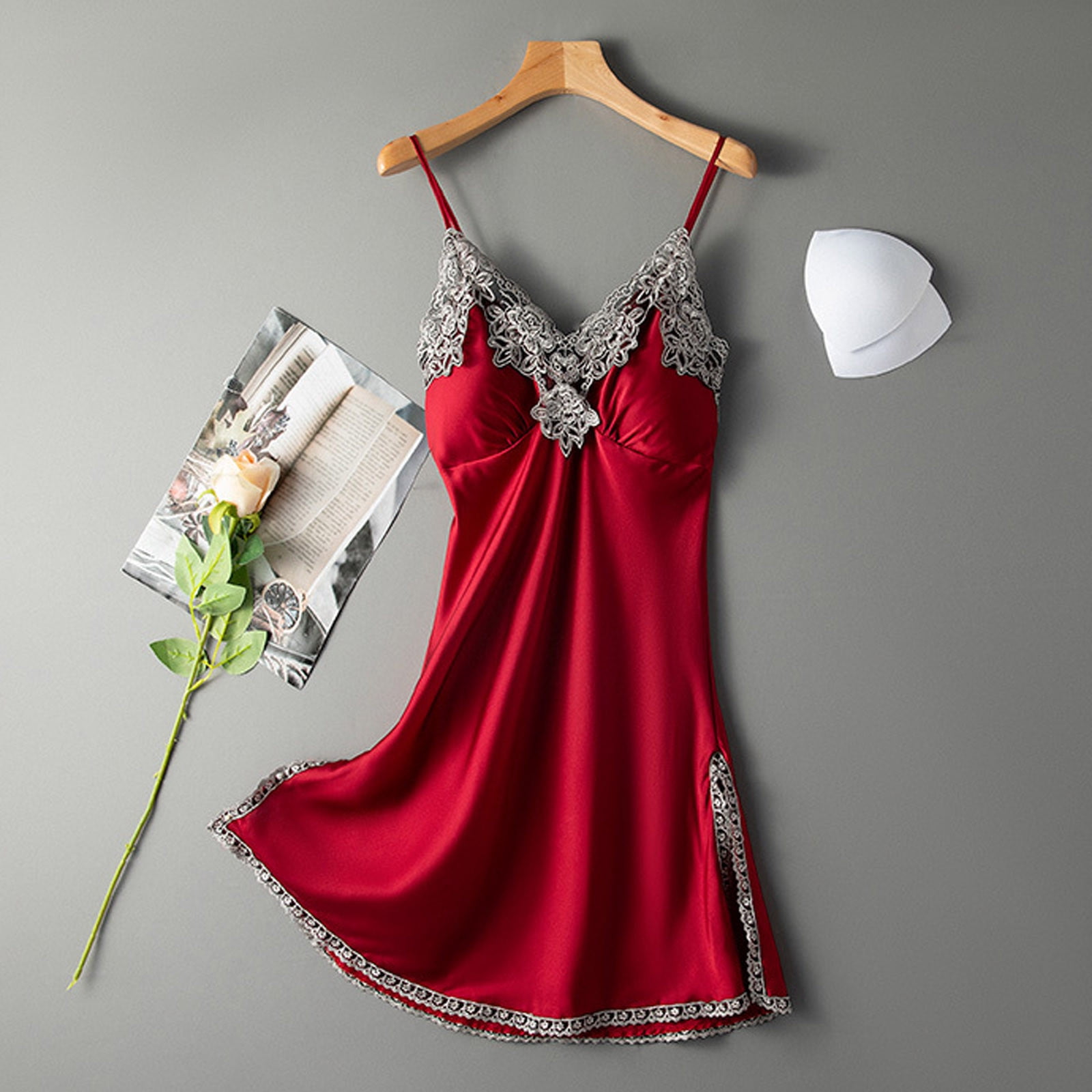 GATXVG Womens Satin Nightgowns Lingerie Pajamas, Mini Slip Lace Chemise ...