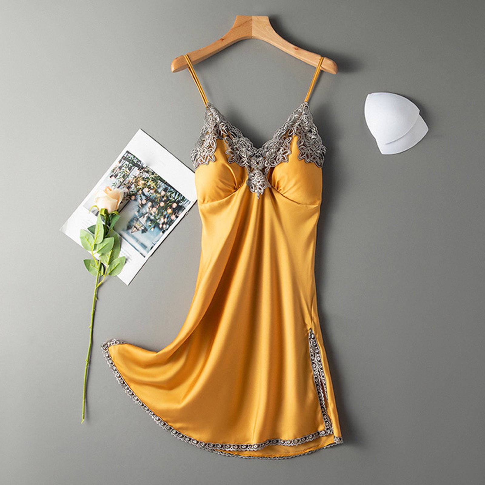 GATXVG Womens Satin Nightgowns Lingerie Pajamas, Mini Slip Lace Chemise ...