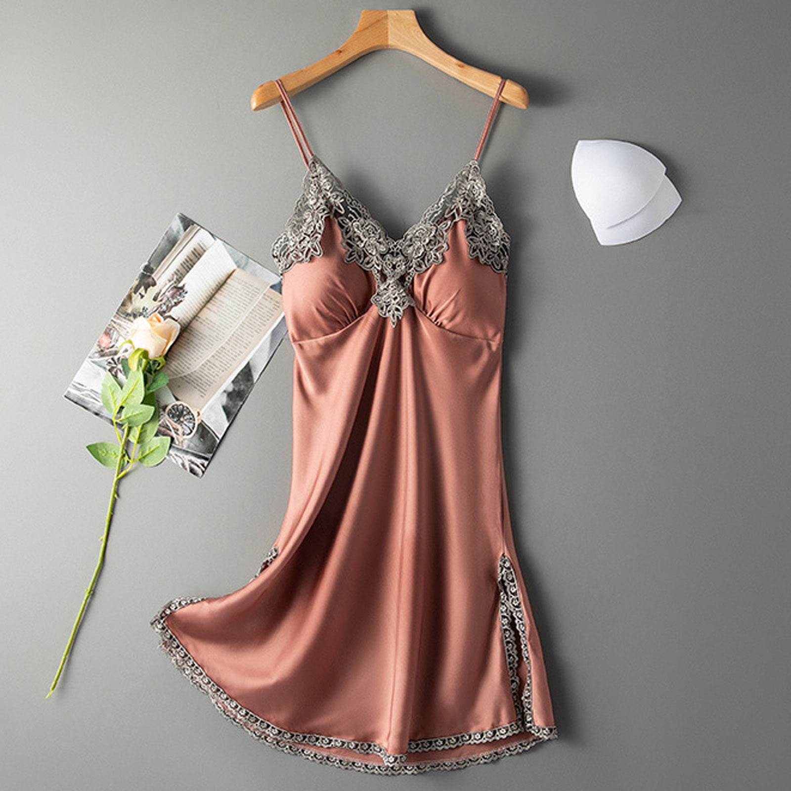 GATXVG Womens Satin Nightgowns Lingerie Pajamas, Mini Slip Lace Chemise ...