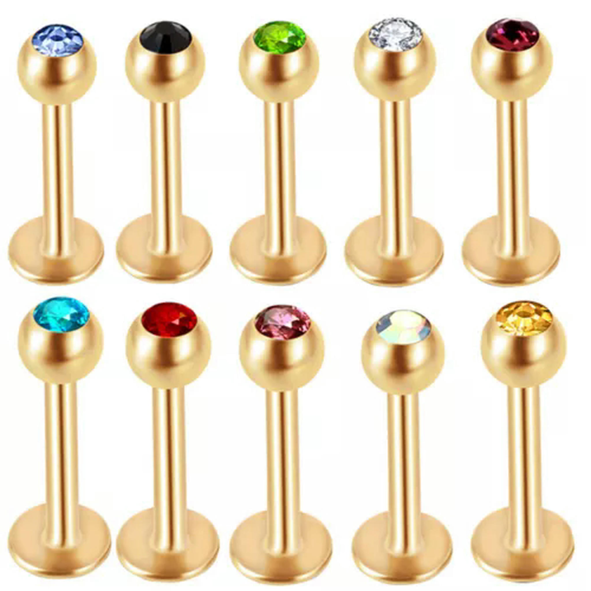 GAVONO 10pcs/lot CZ Gem gold Labret Stud Bar Tragus Lip Ear Cartilage ...